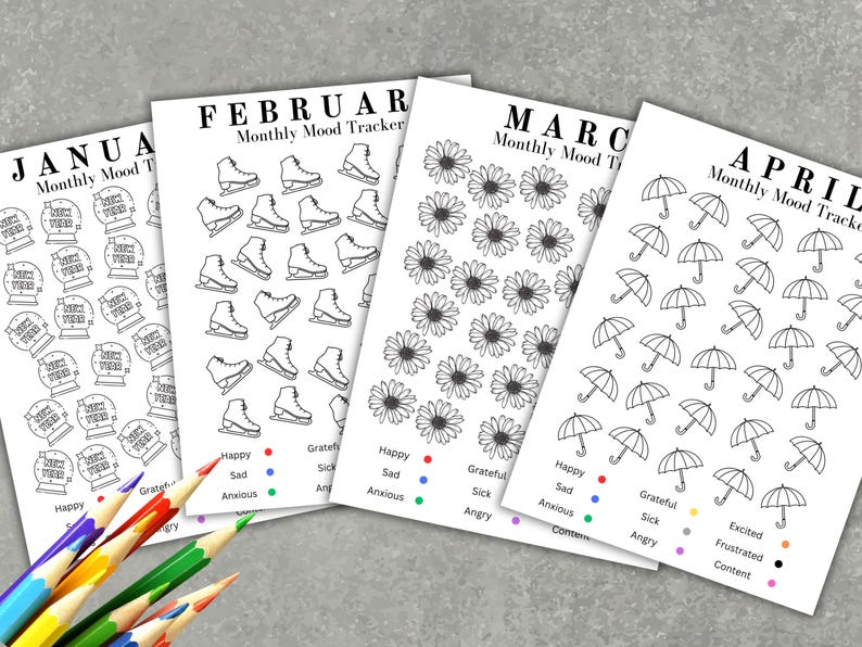 Monthly Mood Trackers | Yearly Mood Trackers | Mood Tracker Bundle ...