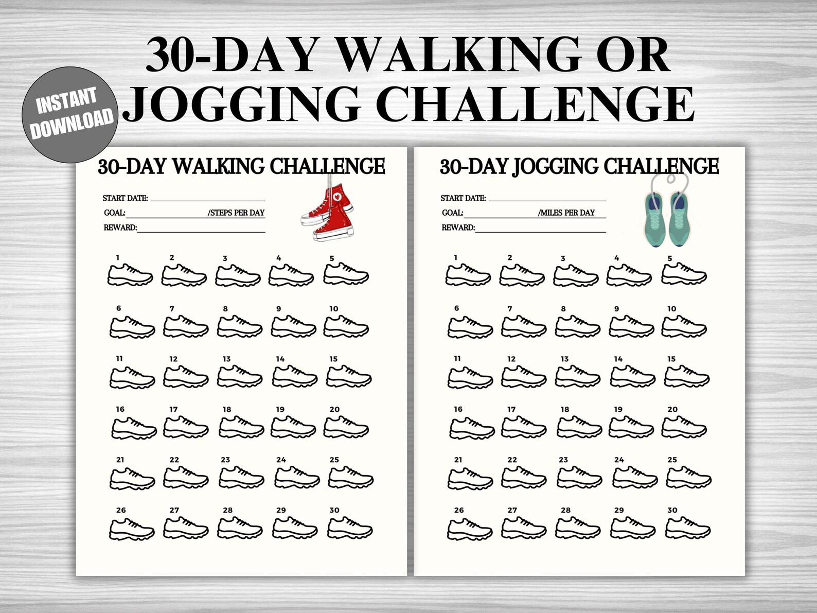 30-day Walking & Jogging Challenge Tracker (PDF) - Etsy
