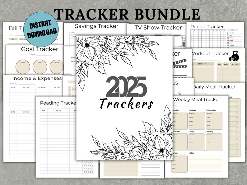 Tracker Bundle Printable PDF Journal Tracker Pages Habit Tracker Mood ...