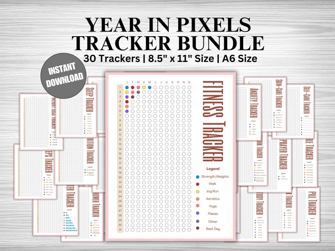 Yearly Pixel Tracker Bundle: Health, Wellness, & Habit Trackers (PDF ...