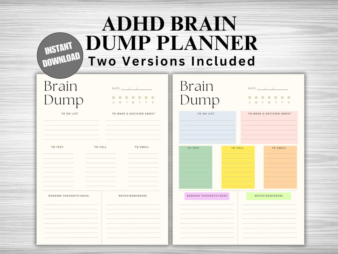 ADHD Brain Dump Planner: Daily Organizer (PDF) - Etsy