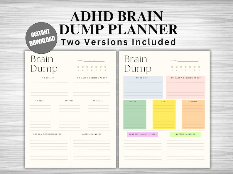 ADHD Brain Dump Printable | ADHD Planner | ADHD to Do List | Daily ...