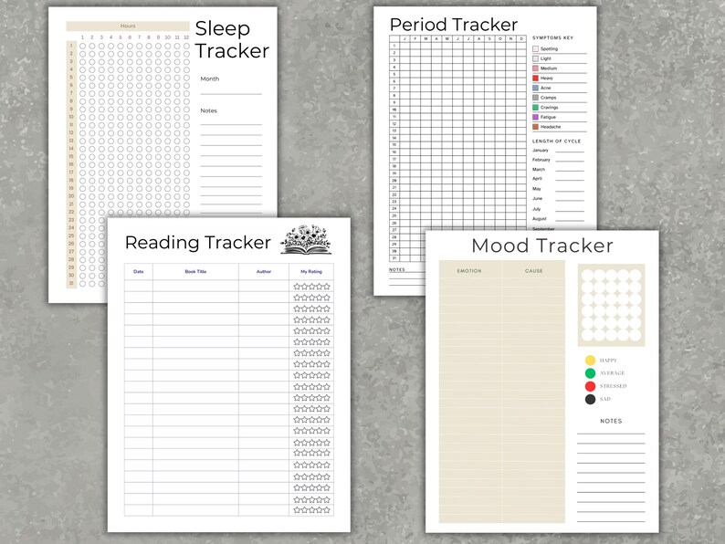 Tracker Bundle Printable PDF Journal Tracker Pages Habit Tracker Mood ...