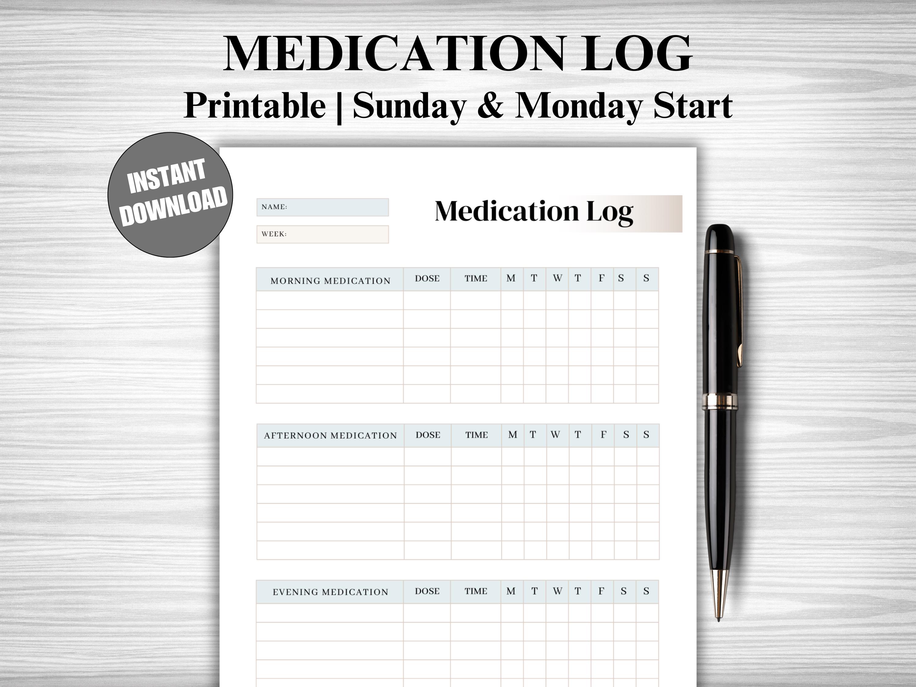 Medication Log Printable: Daily Tracker, AM PM Schedule (PDF) - Etsy