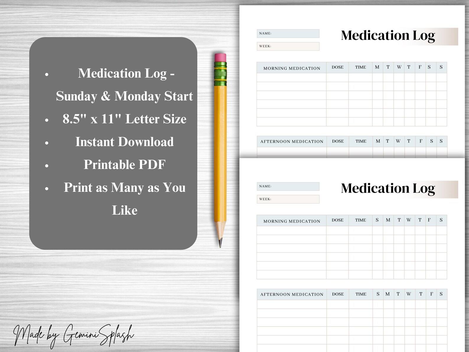Medication Log Printable: Daily Tracker, AM PM Schedule (PDF) - Etsy