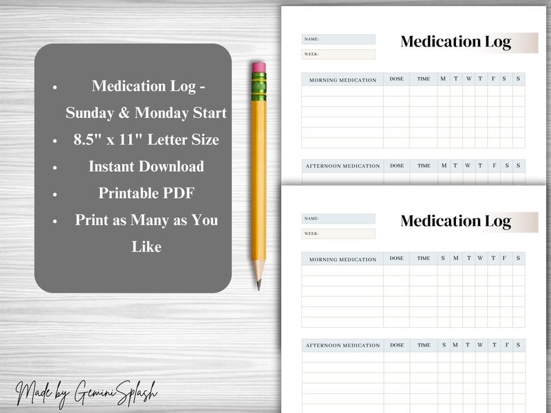 Medication Log Printable | Medication Tracker | Daily Meds Reminder ...