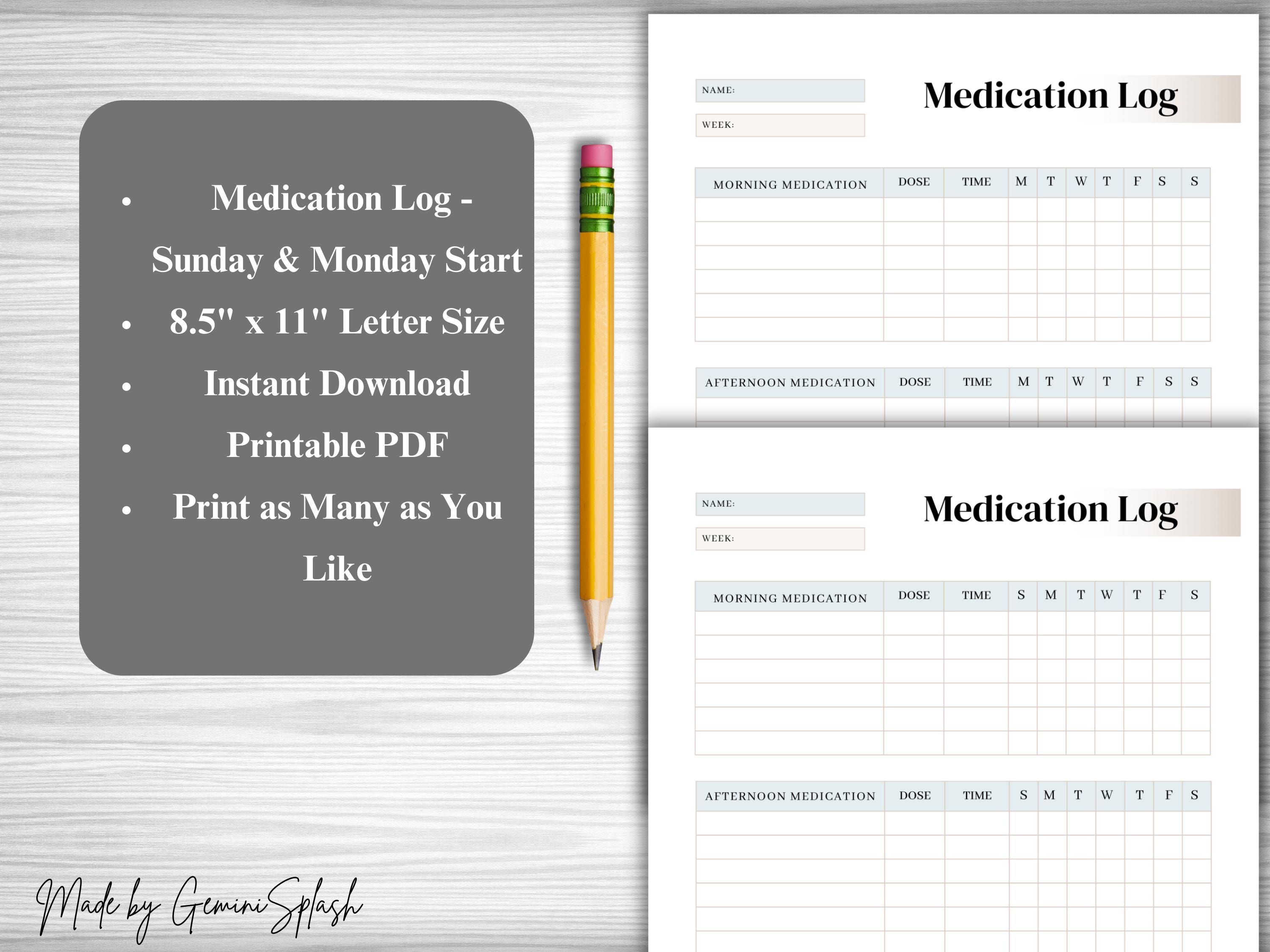 Medication Log Printable: Daily Tracker, AM PM Schedule (PDF) - Etsy