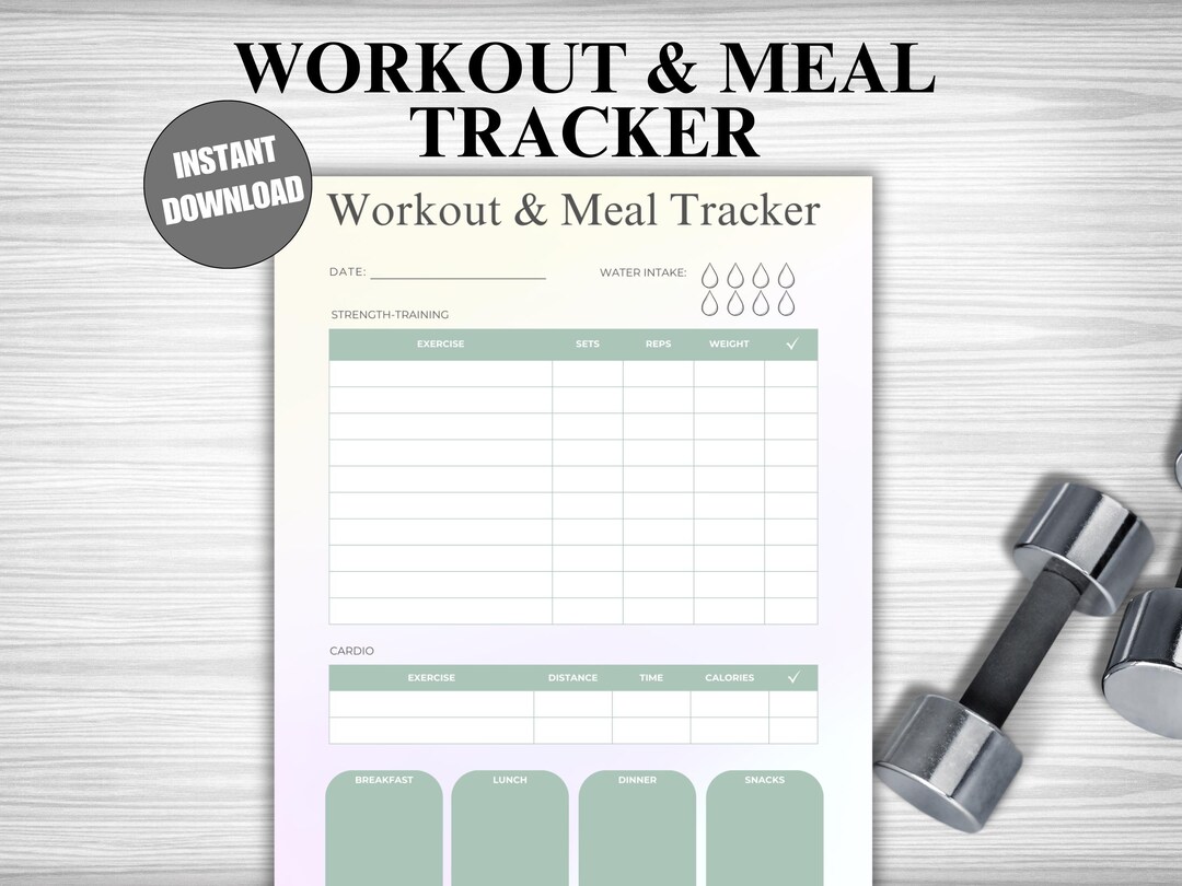 Workout and Meal Tracker Printable | Fitness Planner | Meal Planner ...