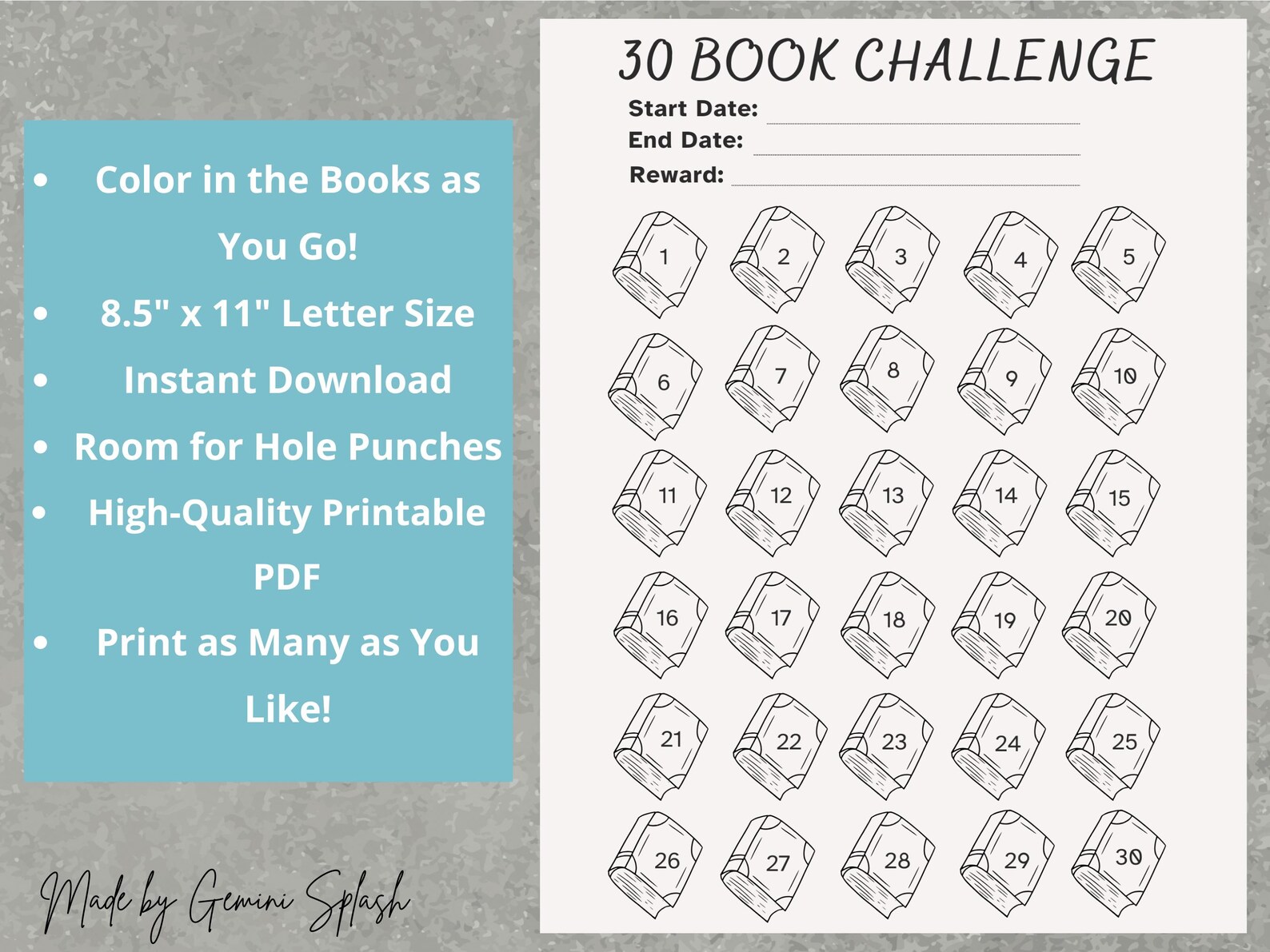 30 Book Challenge Printable: Reading Tracker (PDF) - Etsy