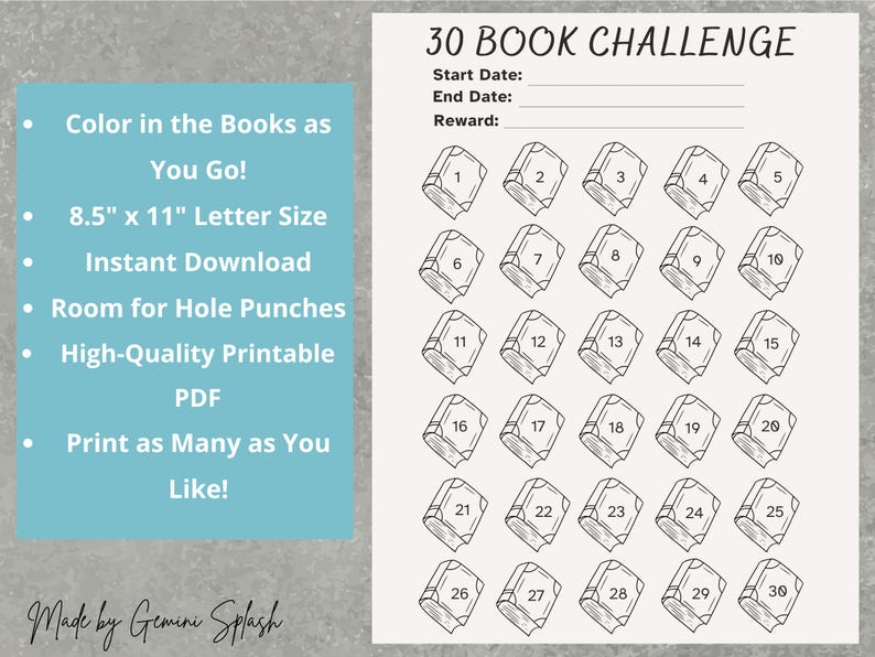 30 Book Challenge Printable: Reading Tracker (PDF) - Etsy