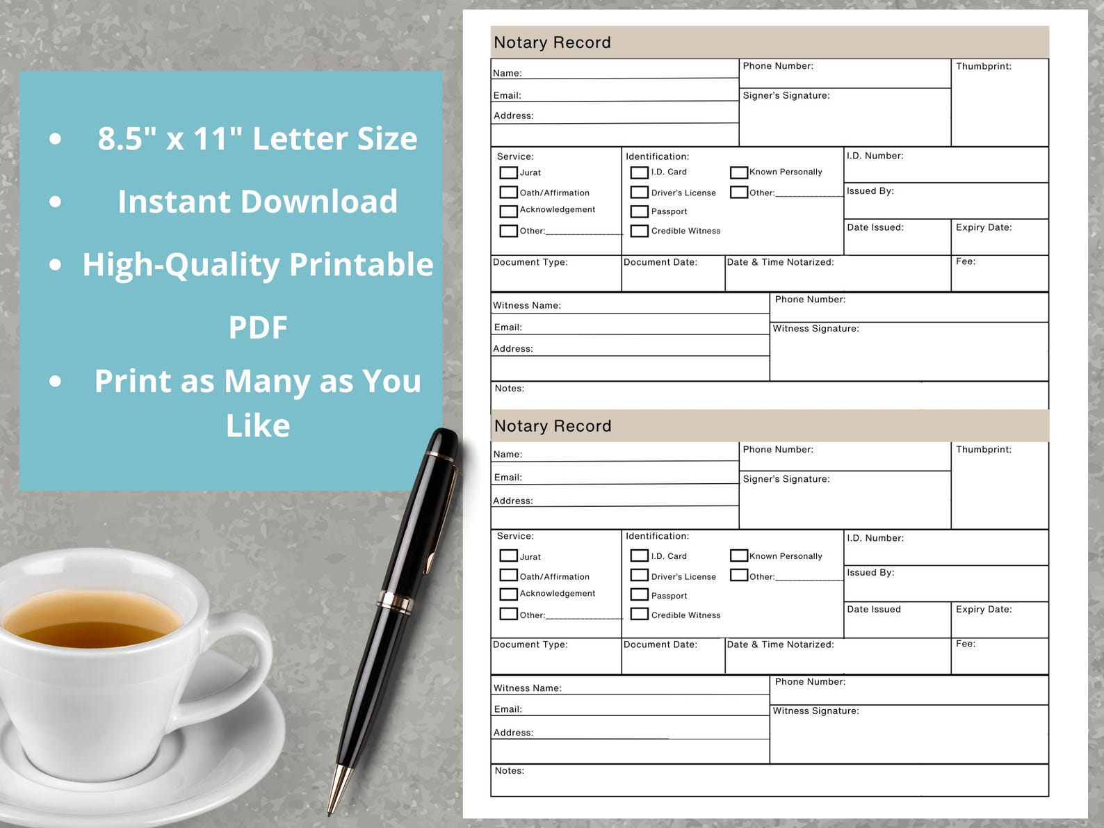 Notary Journal Template | Notary Log | Notary Record | Printable Notary ...