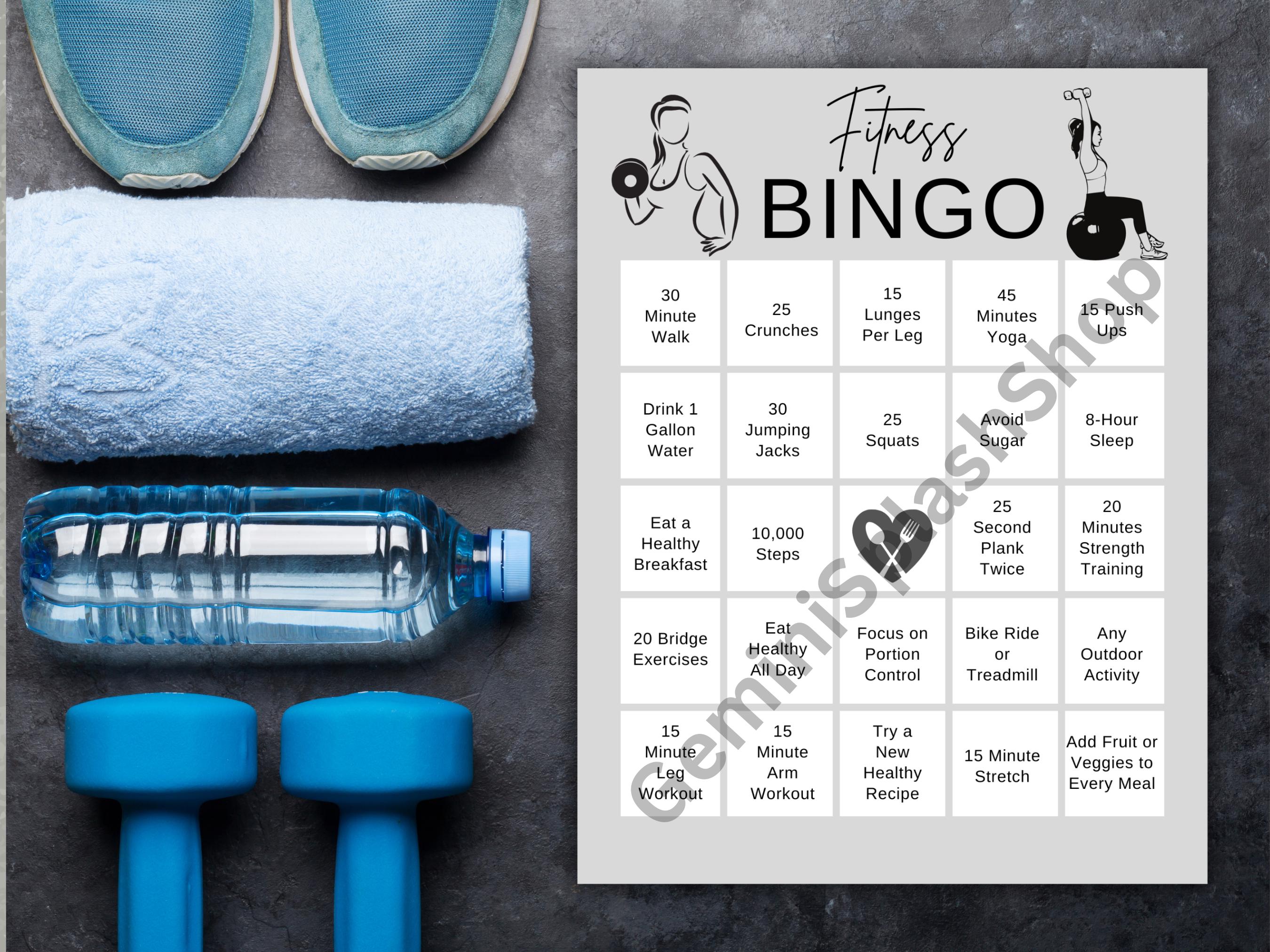 Fitness Bingo Printable | Exercise Bingo Game | Health Tracker ...