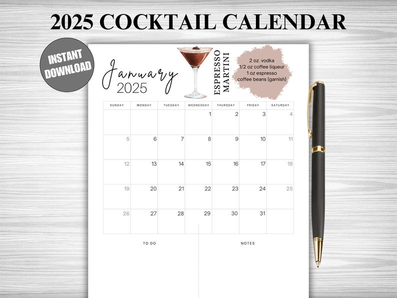 2025 Cocktail Calendar: Monthly Drink Planner (printable PDF) - Etsy