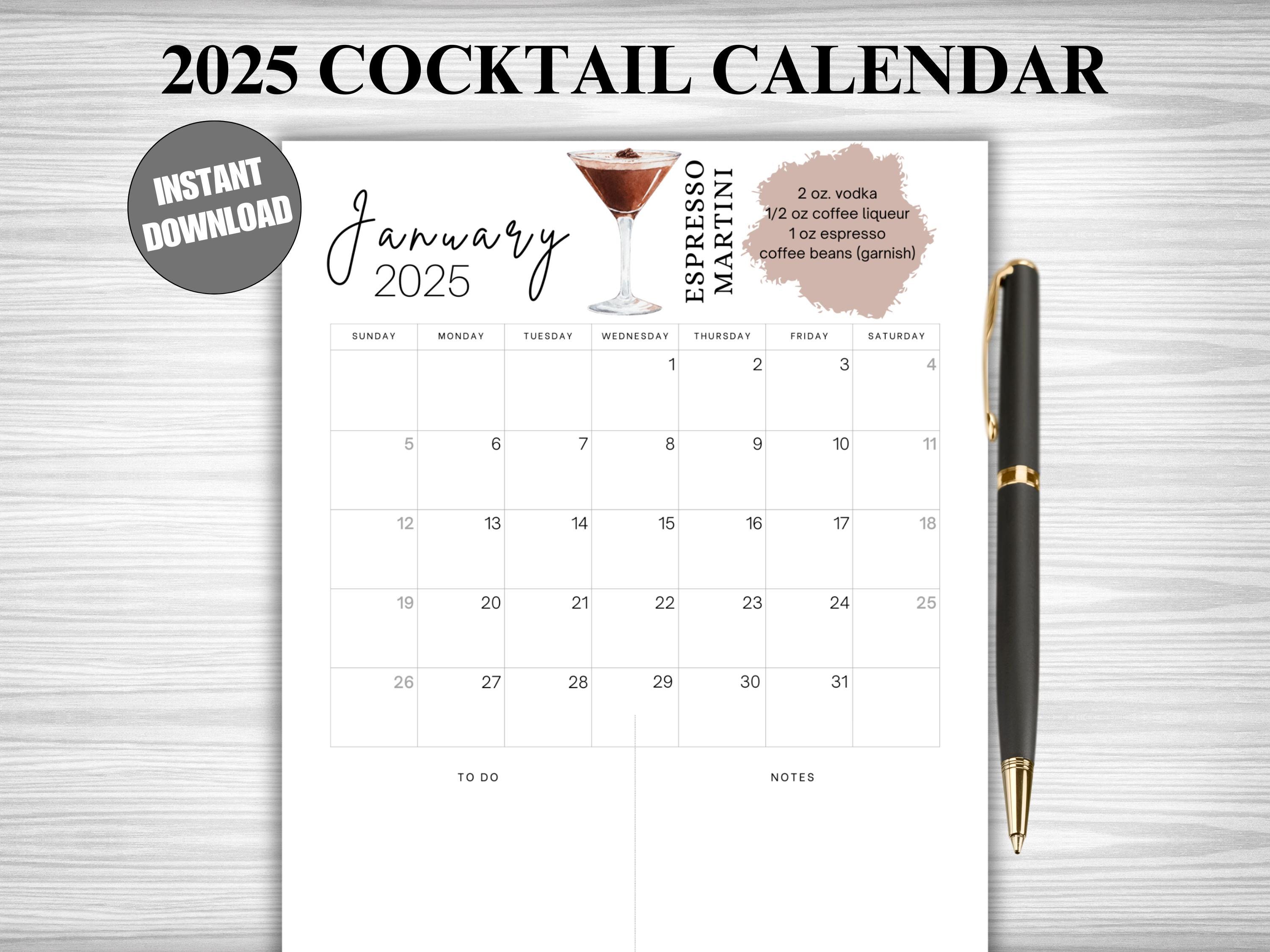 2025 Cocktail Calendar: Monthly Drink Planner (printable PDF) - Etsy