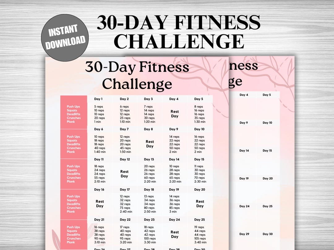 30-day Fitness Challenge Printable | Workout Challenge PDF | 30 Day ...