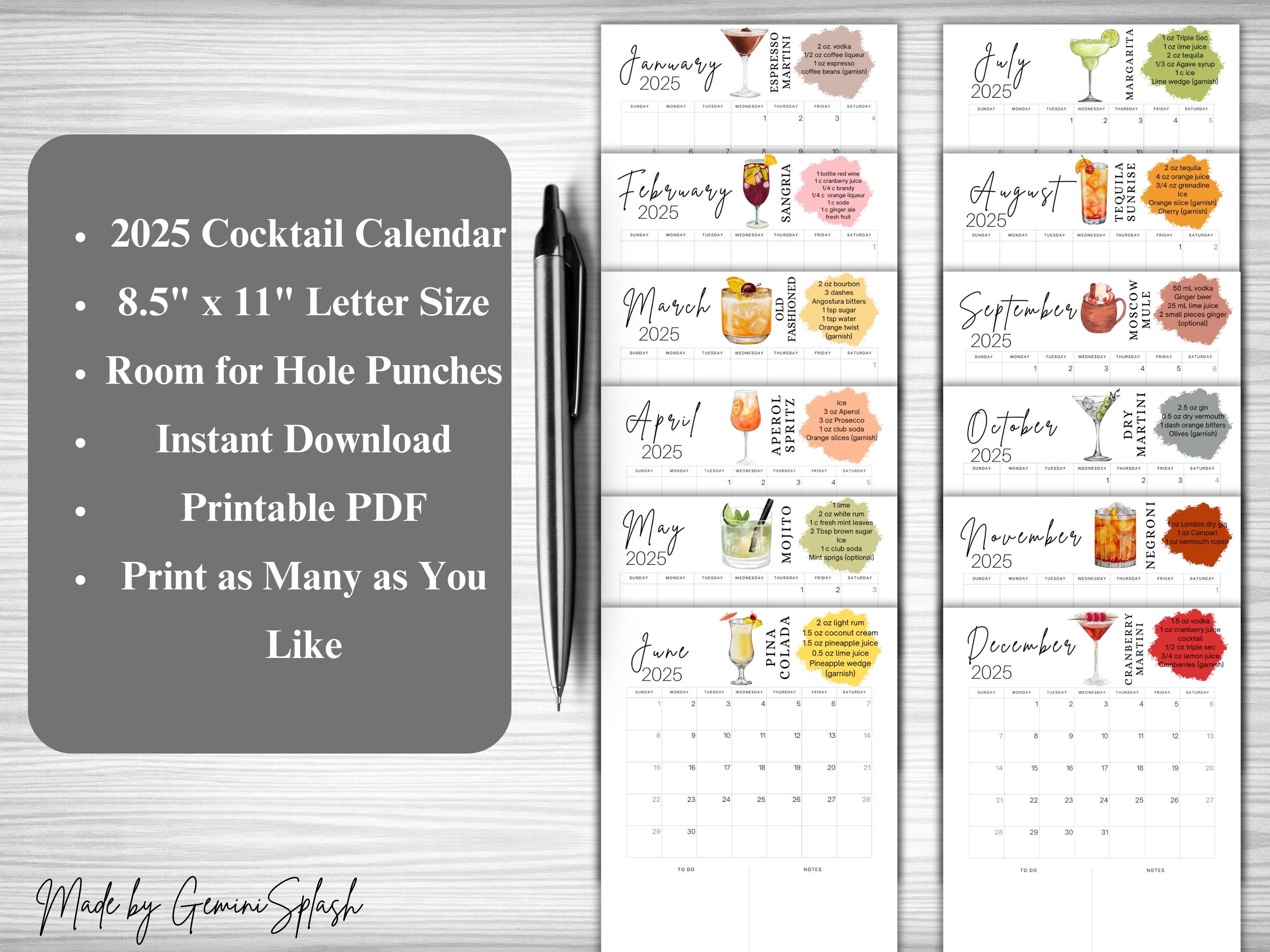 2025 Cocktail Calendar: Monthly Drink Planner (printable PDF) - Etsy