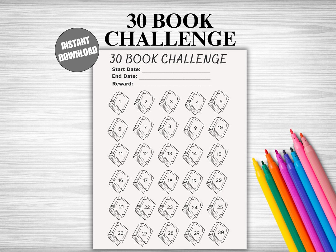 30 Book Challenge Printable | Book Reading Challenge | Book Tracker ...