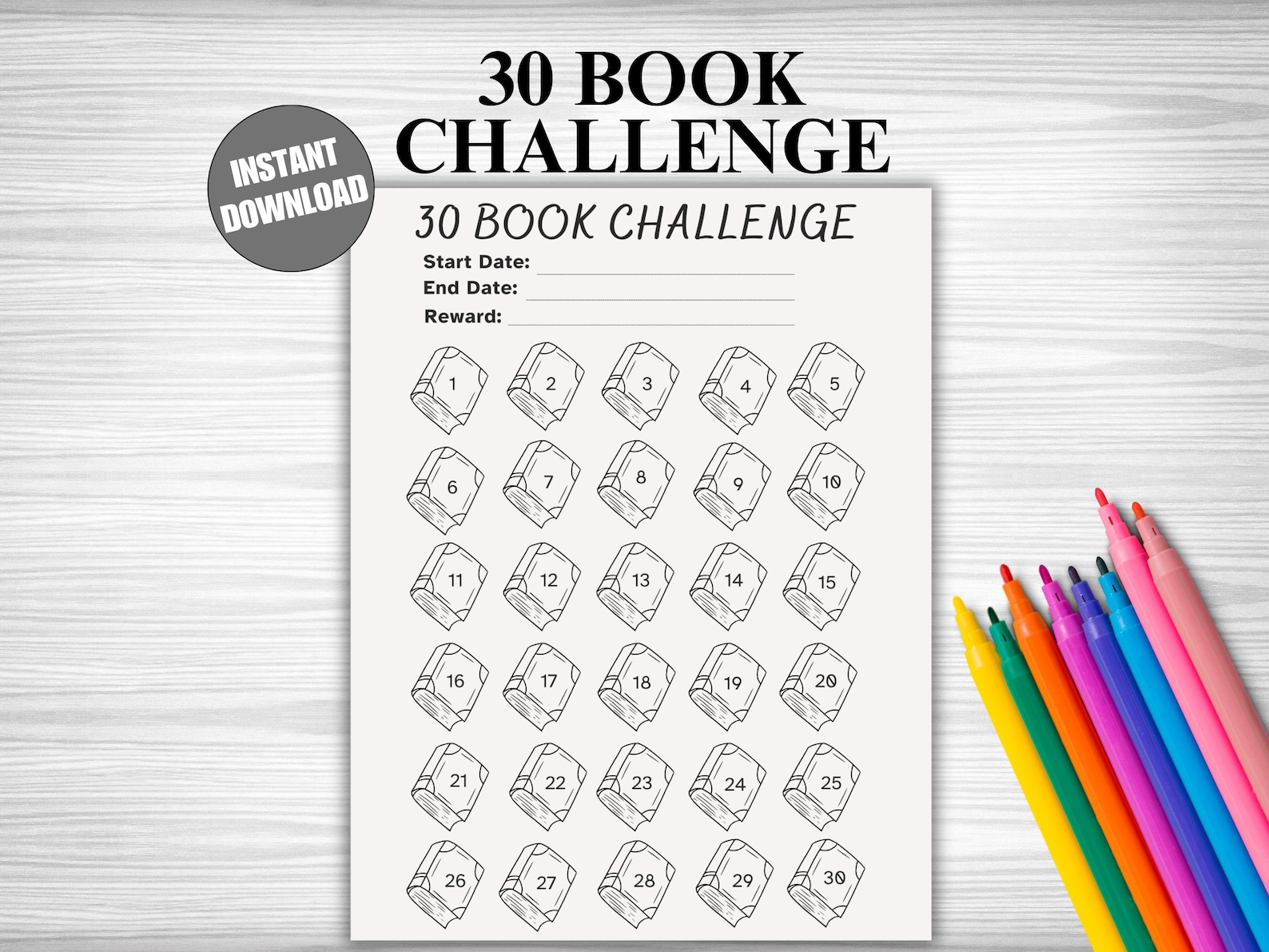 30 Book Challenge Printable: Reading Tracker (PDF) - Etsy