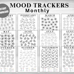 Monthly Mood Trackers | Yearly Mood Trackers | Mood Tracker Bundle ...