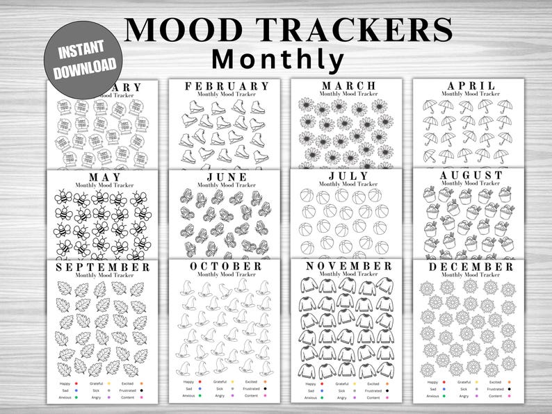 Monthly Mood Trackers Yearly Mood Trackers Mood Tracker Bundle Mood ...