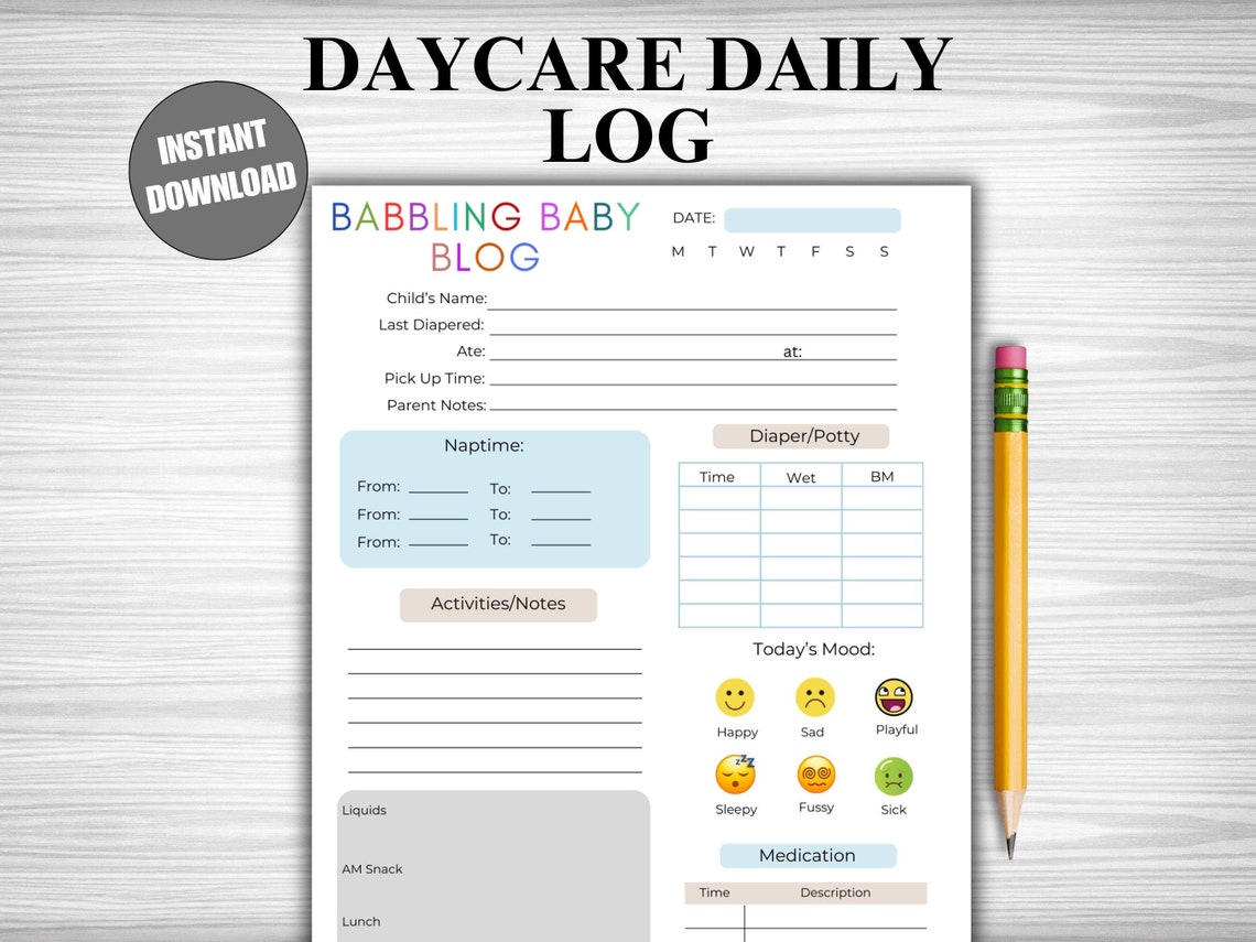Daycare Daily Log Printable | Baby Daycare Log | Toddler Daycare Chart ...