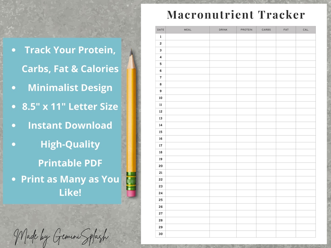 Macro Tracker Printable | Macronutrient Log Tracker | Calorie Tracker ...