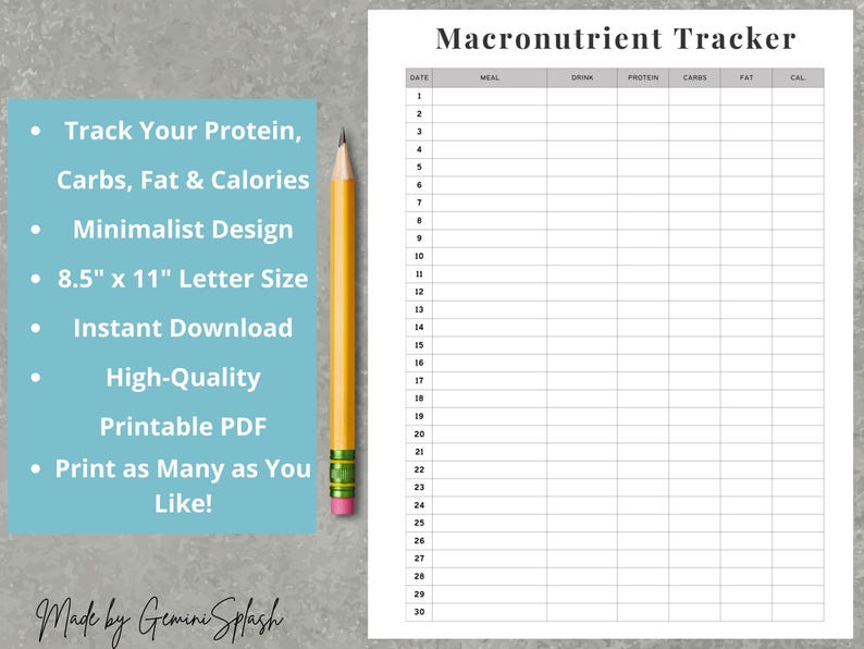 Macro Tracker Printable | Macronutrient Log Tracker | Calorie Tracker | Protein Tracker | Food ...