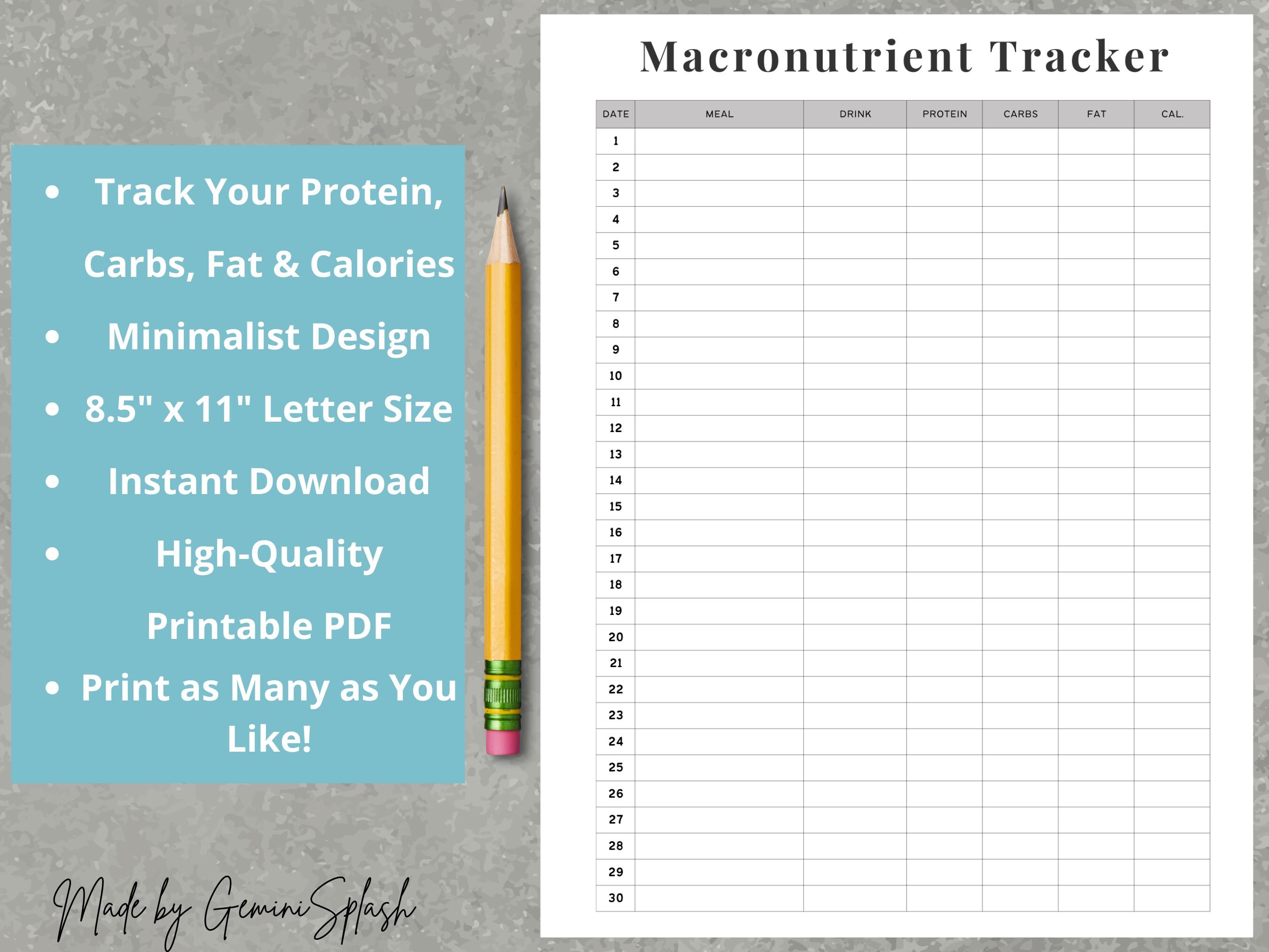 Macro Tracker Printable | Macronutrient Log Tracker | Calorie Tracker ...