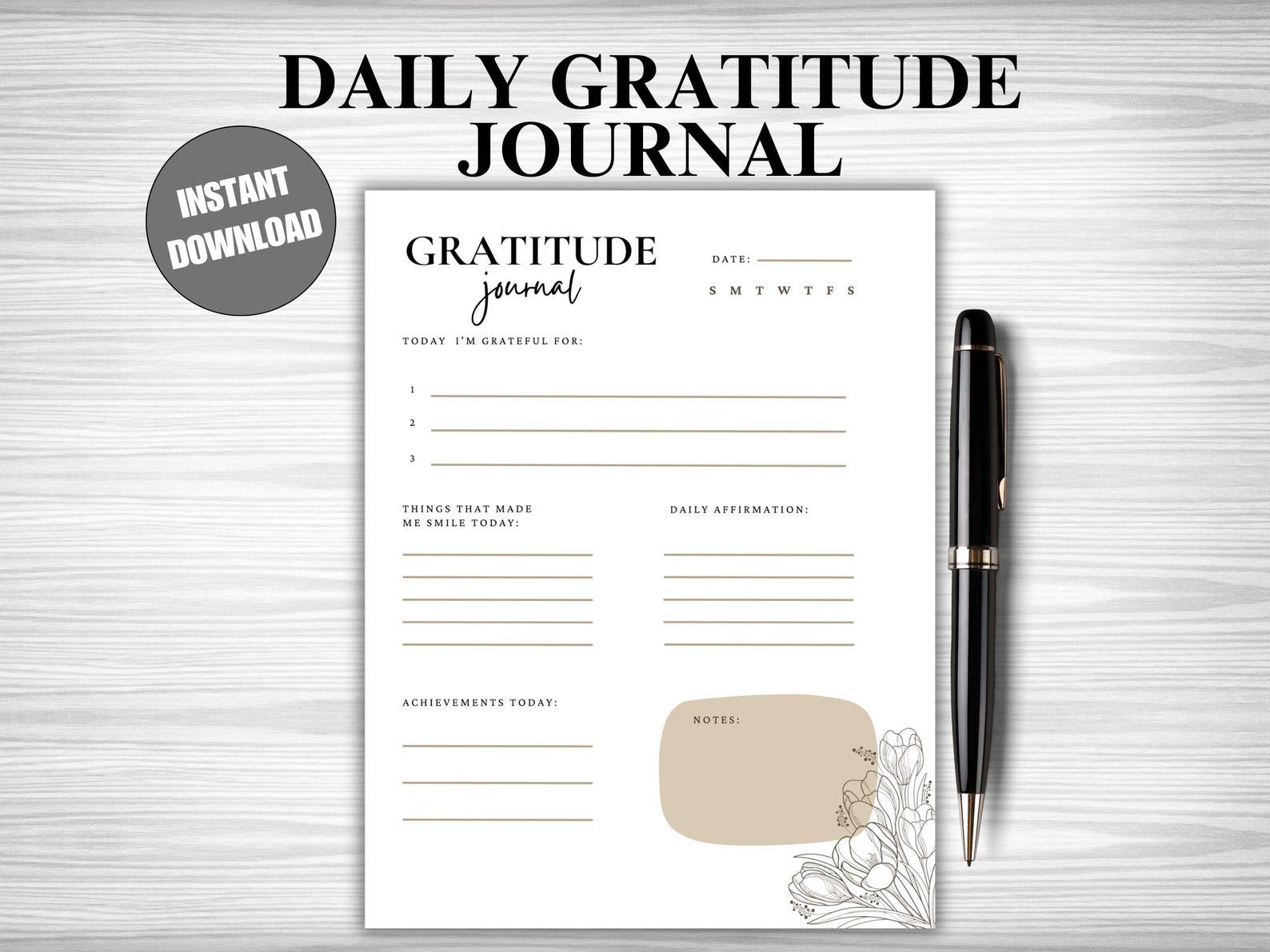 Daily Gratitude Journal Printable | Daily Reflection | Wellness Journal ...