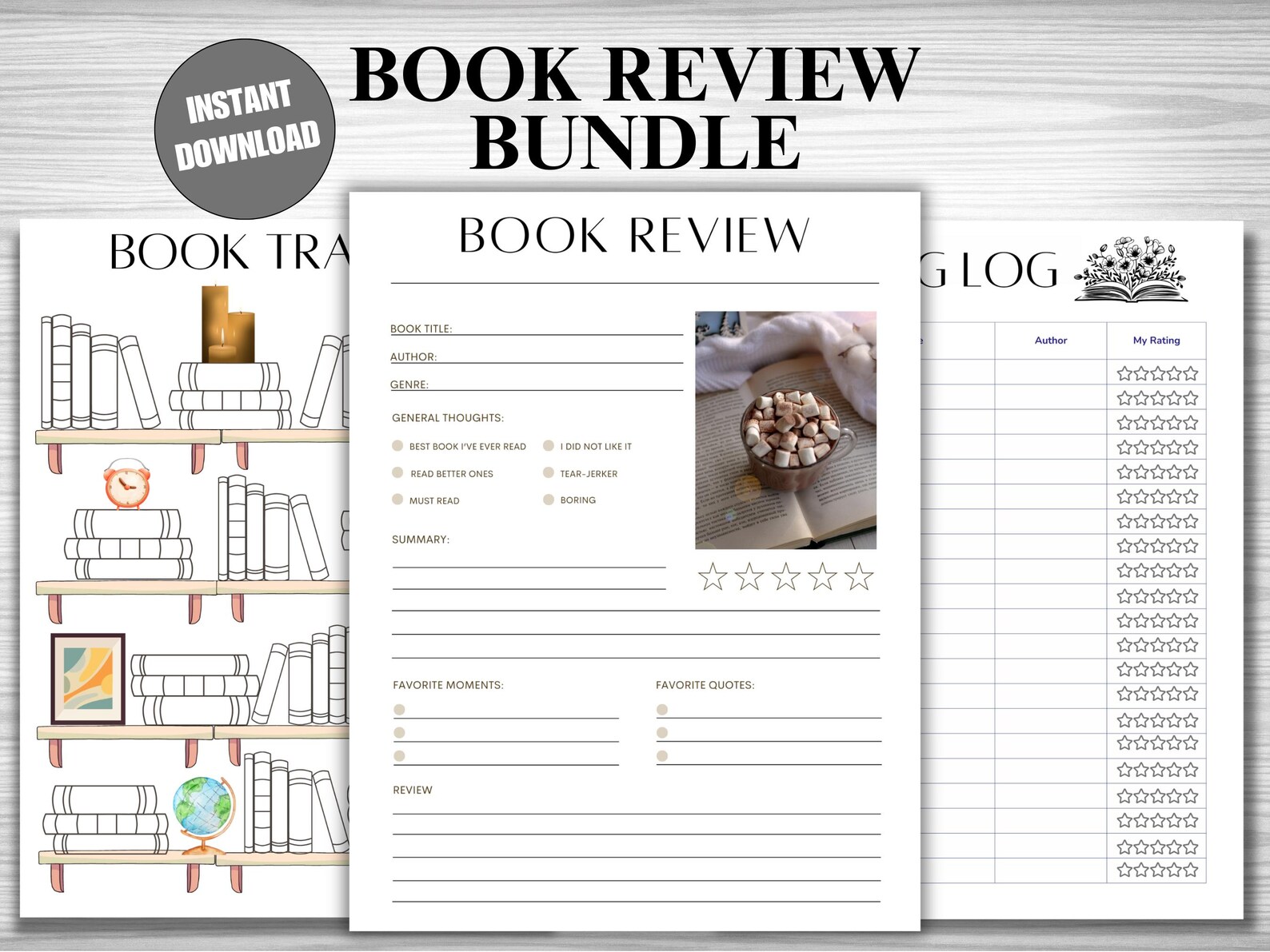 Book Review Bundle Printable Reading Log Book Tracker Reading Journal ...