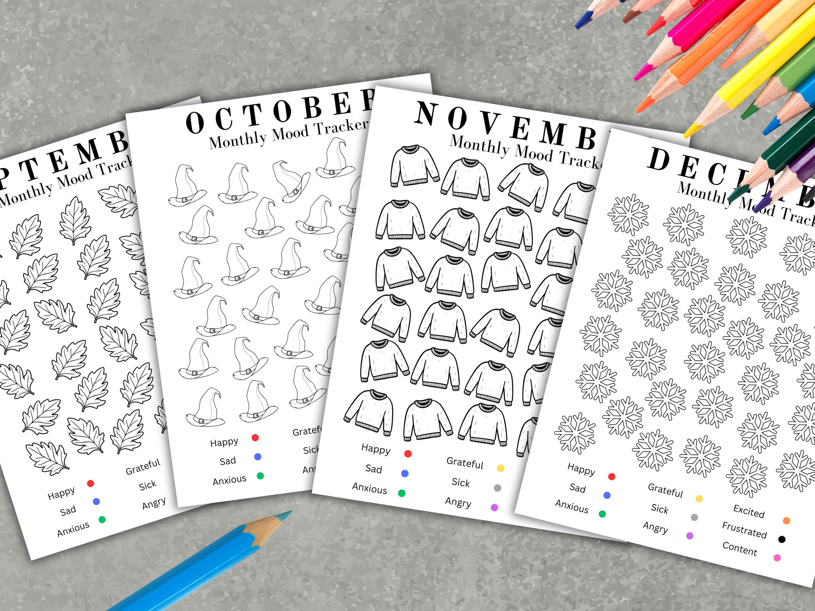 Monthly Mood Trackers | Yearly Mood Trackers | Mood Tracker Bundle ...