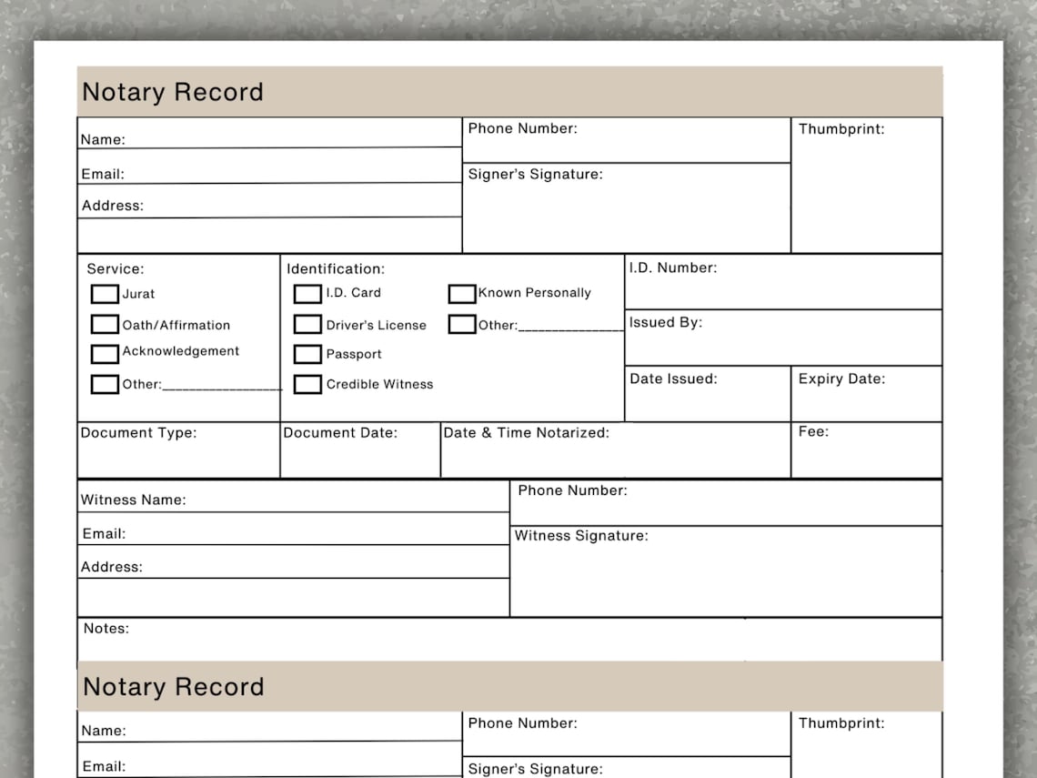 Notary Journal Template | Notary Log | Notary Record | Printable Notary ...