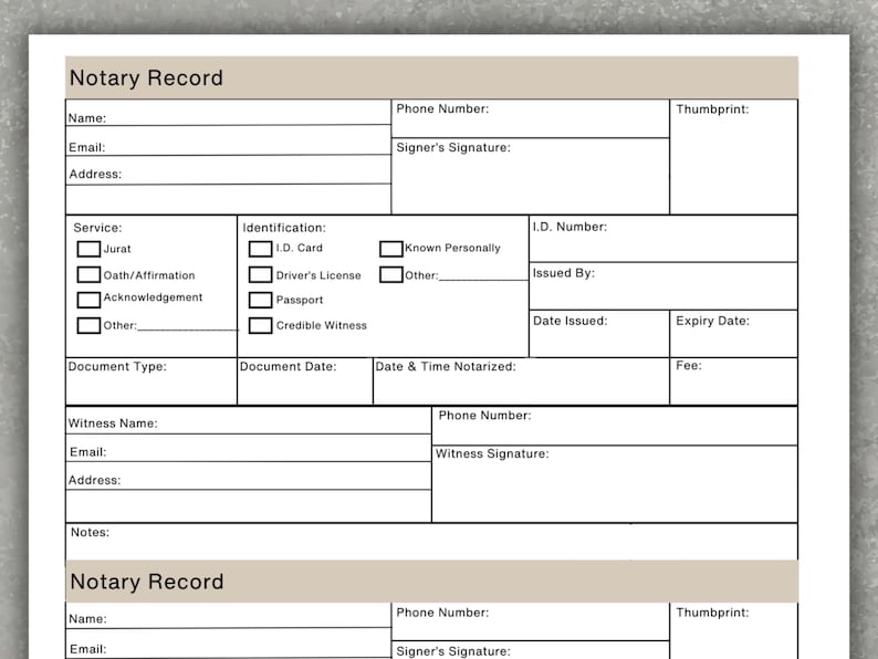 Notary Journal Template | Notary Log | Notary Record | Printable Notary ...