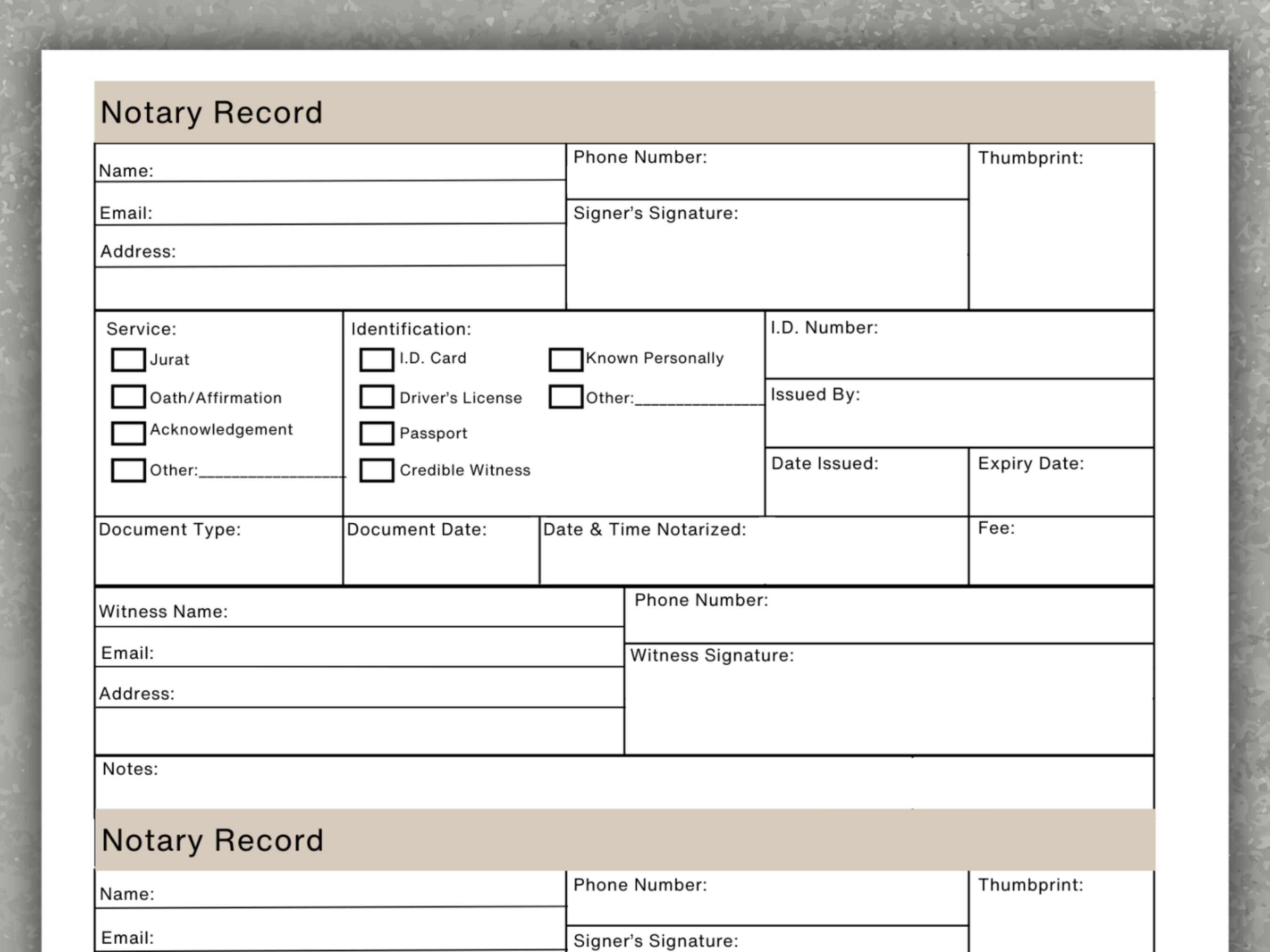 Notary Journal Template | Notary Log | Notary Record | Printable Notary ...