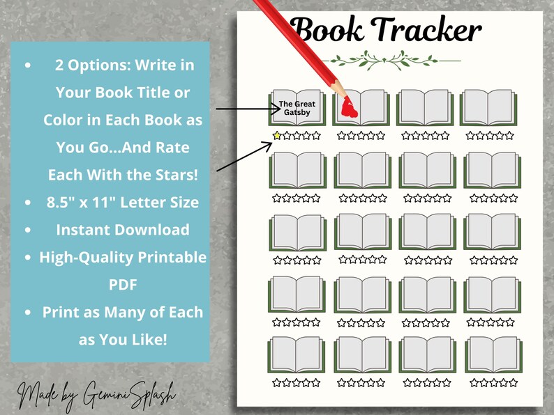 Book Tracker Printable | Reading Log Printable | Book Reading Template ...