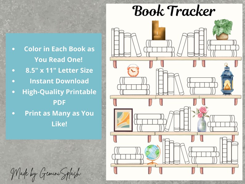 Book Tracker Printable | Bookshelf Reading Log | Reading Journal Page ...