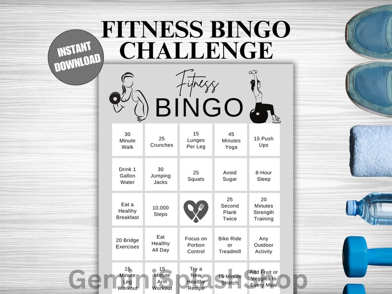 Fitness Bingo Printable | Exercise Bingo Game | Health Tracker ...