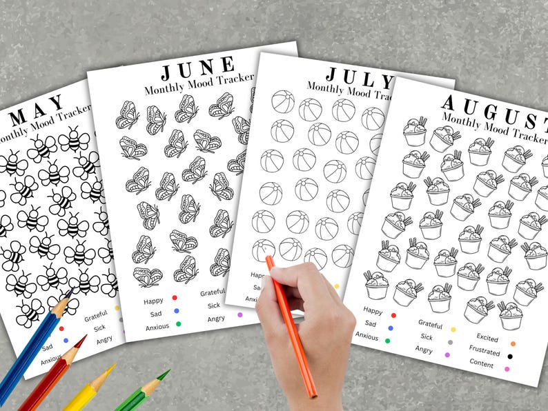Monthly Mood Trackers | Yearly Mood Trackers | Mood Tracker Bundle ...