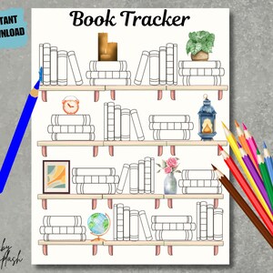 Book Tracker Printable Bookshelf Reading Log Reading Journal Page Books ...