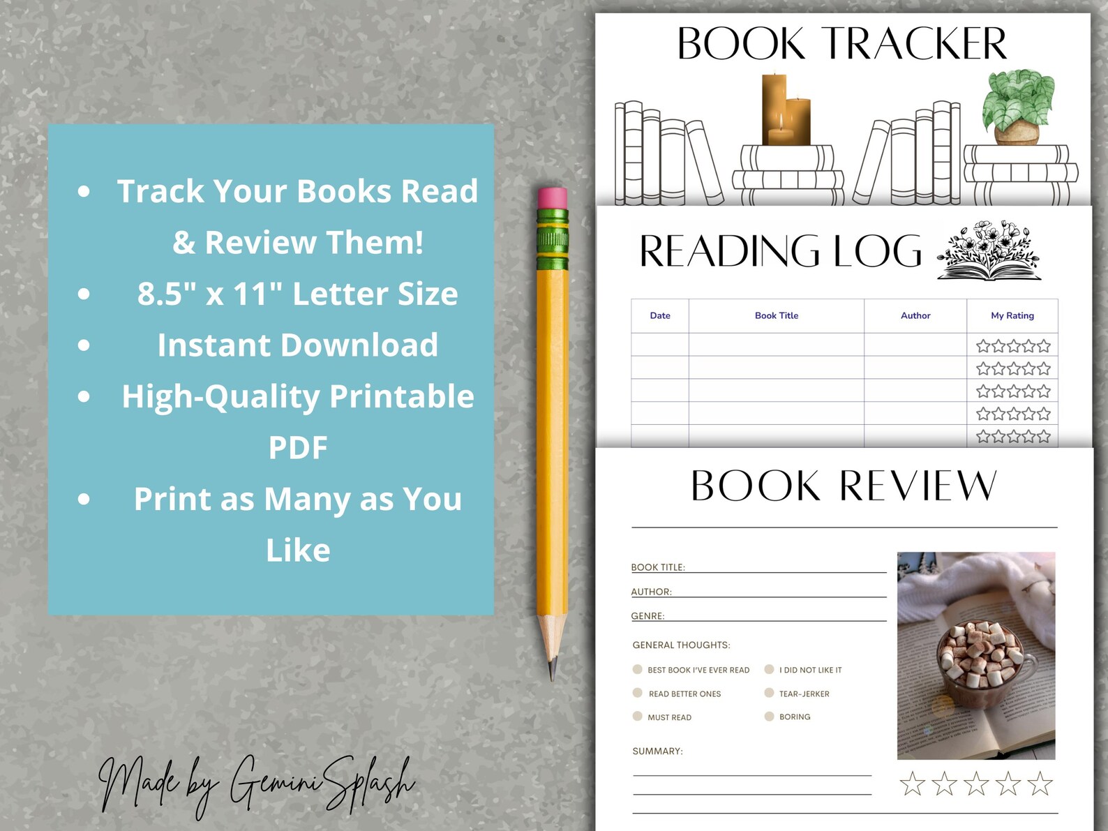Book Review Bundle Printable | Reading Log | Book Tracker | Reading ...