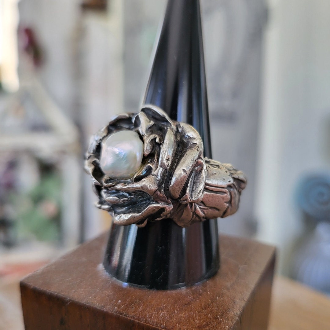 Artisan Fine Silver Rose Ring Boasts Sculpted Leaves and Luminous ...