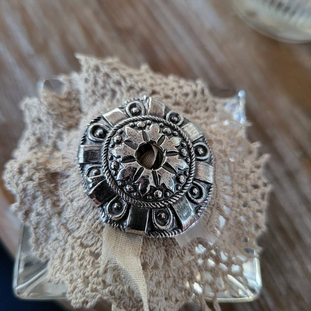 Reclaimed Fine Silver Beribboned Floral Abstract Design Strawberry Cap ...