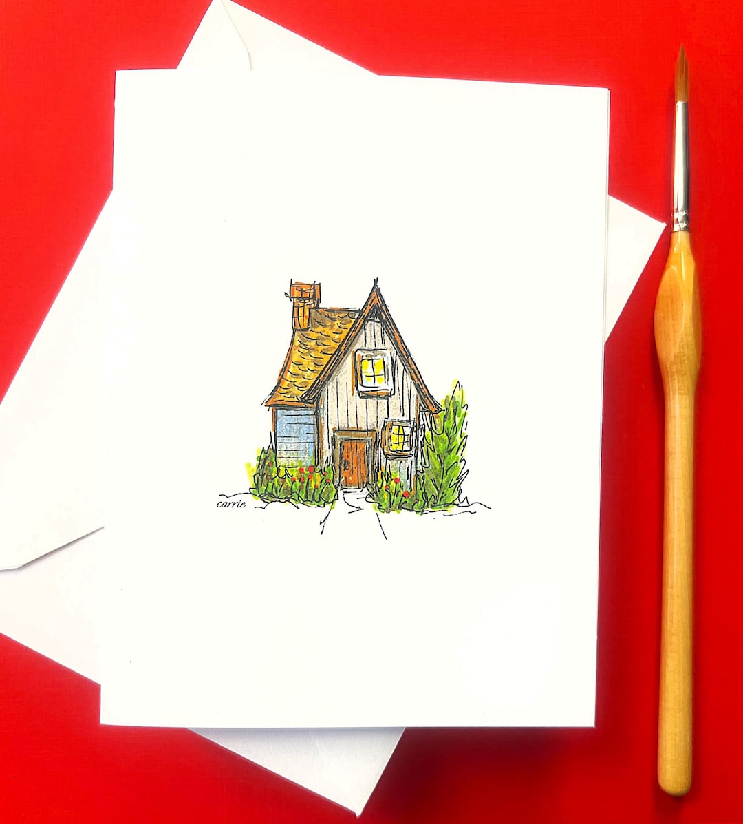 Rustic Whimsical Cottage Greeting Card | Hand-painted Floral House ...