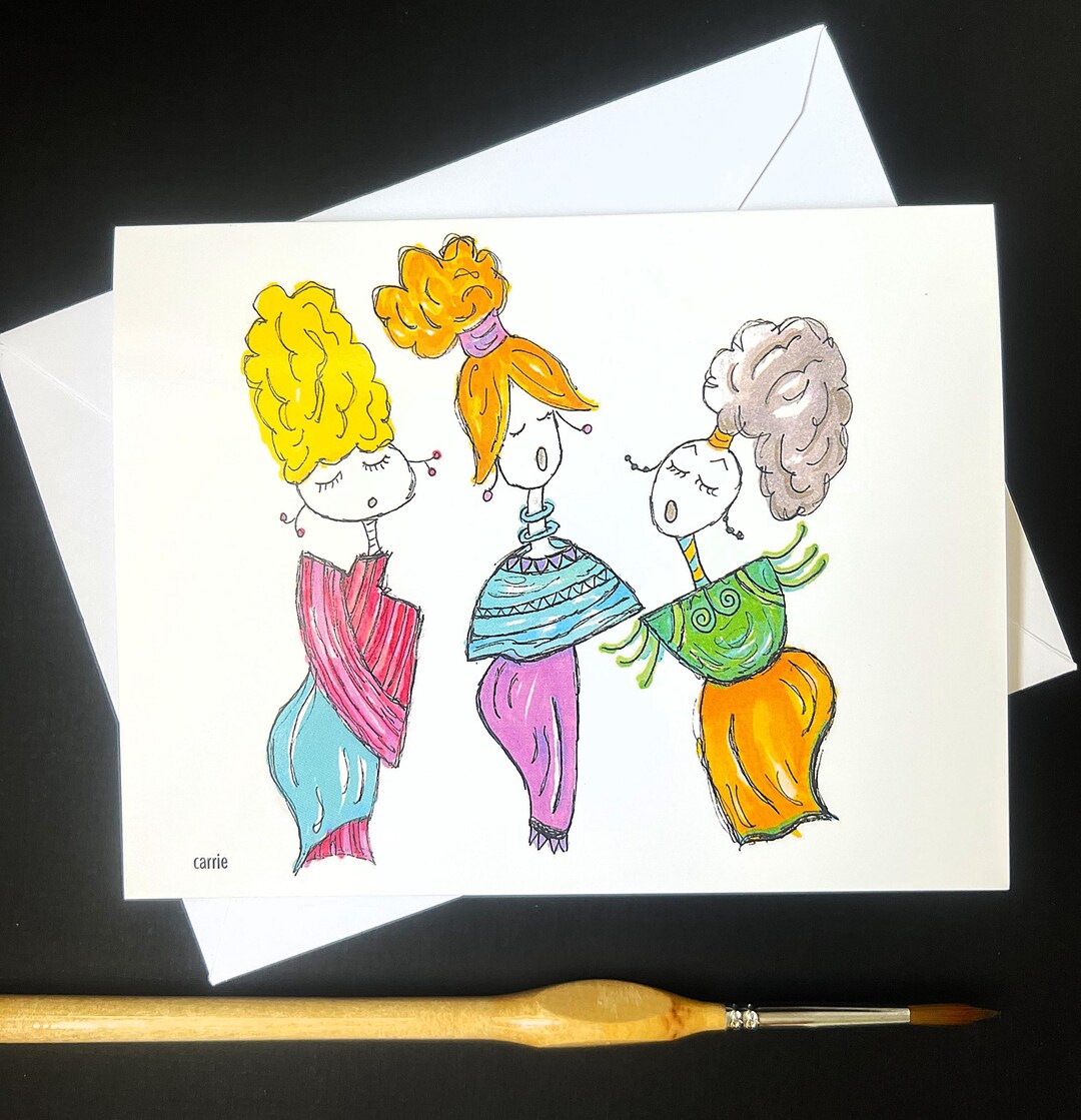 Whimsical Friends Dancing Greeting Card A, Hand-painted Celebration of ...