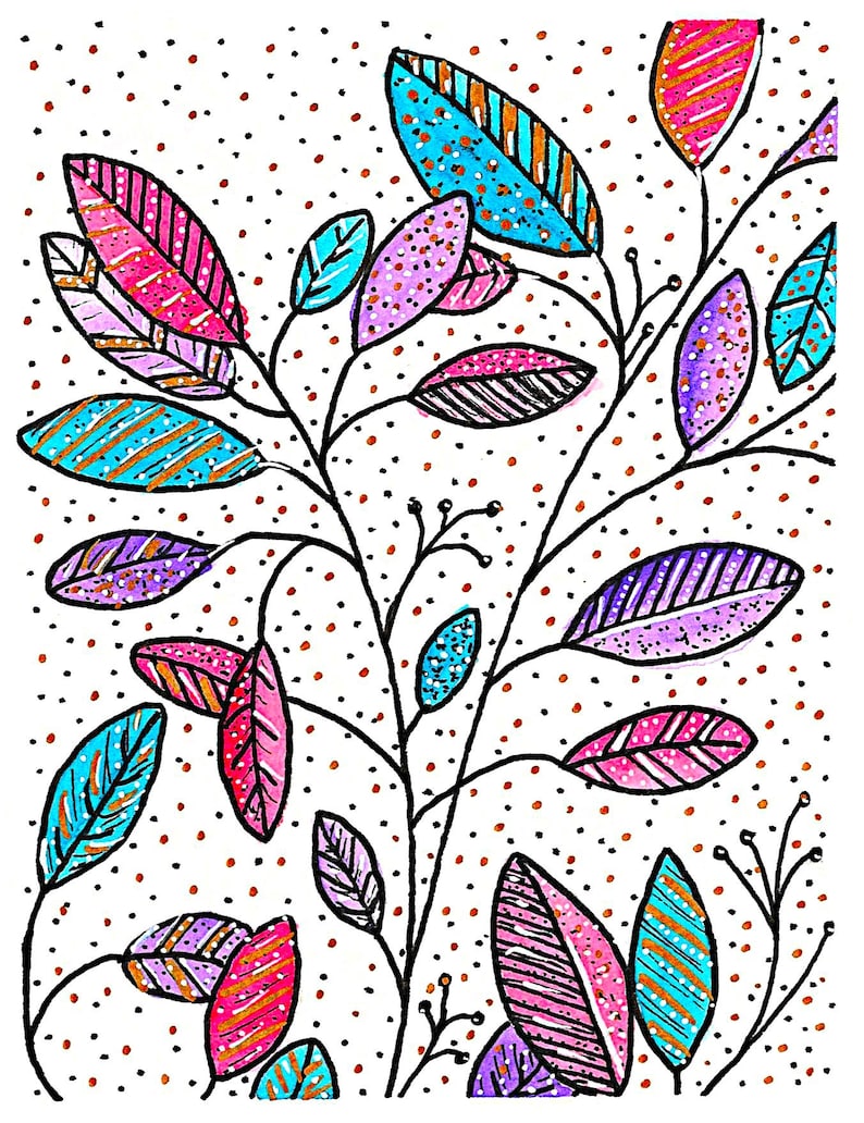 Dancing Leaves - Hand-painted Greeting Card – Whimsical Colorful ...
