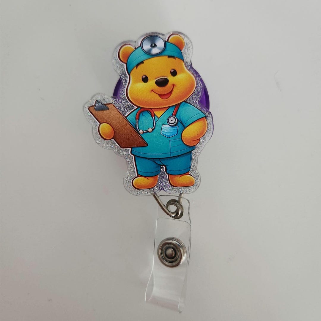 Badge Reel, Winnie Pooh, Doctor Pooh Bear, Nurse Gifts, Teacher Gifts ...