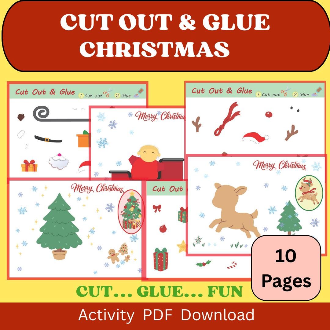 Christmas Cut & Paste Worksheets | Holiday Printable Activity for Kids ...
