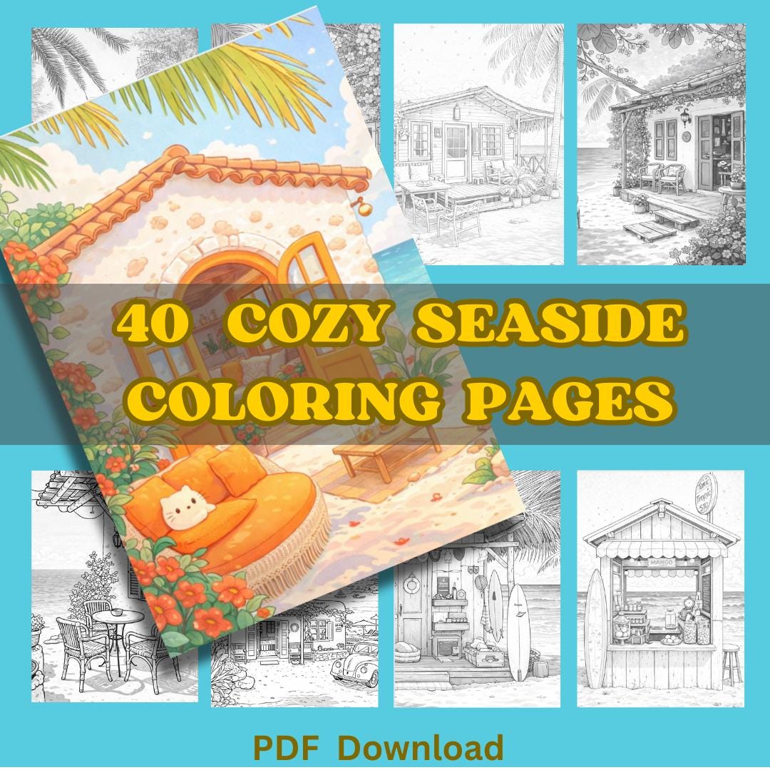Cozy Seaside Coloring Pages – 40 Beach House Scenes (PDF Download) - Etsy