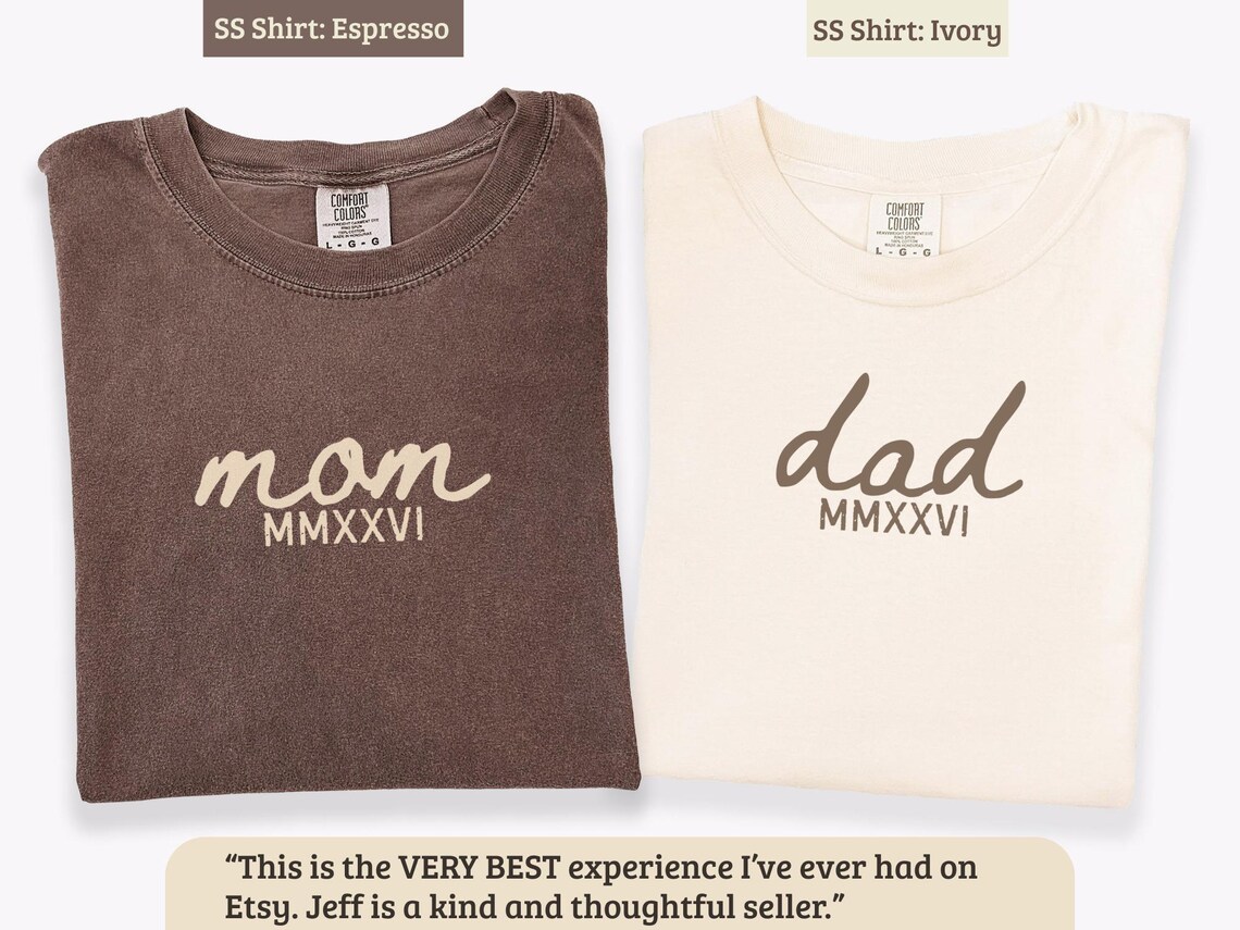 Mom Dad Roman Numeral Shirts, Comfort Colors Custom New Parents Est ...