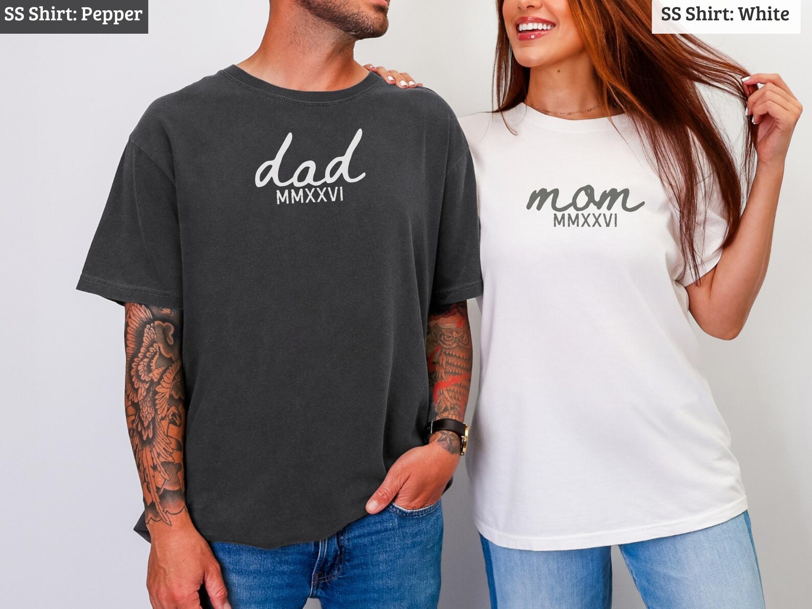 Mom Dad Roman Numeral Shirts, Comfort Colors Custom New Parents Est ...